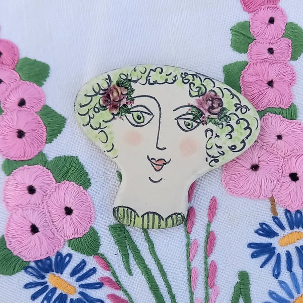 Lady face brooches - Folksy