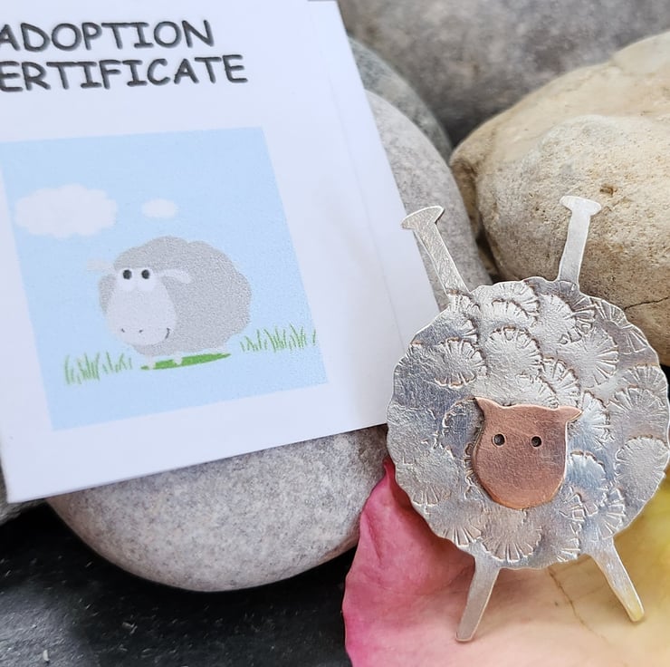 Knitting needle sheep brooch in sterling silver... - Folksy