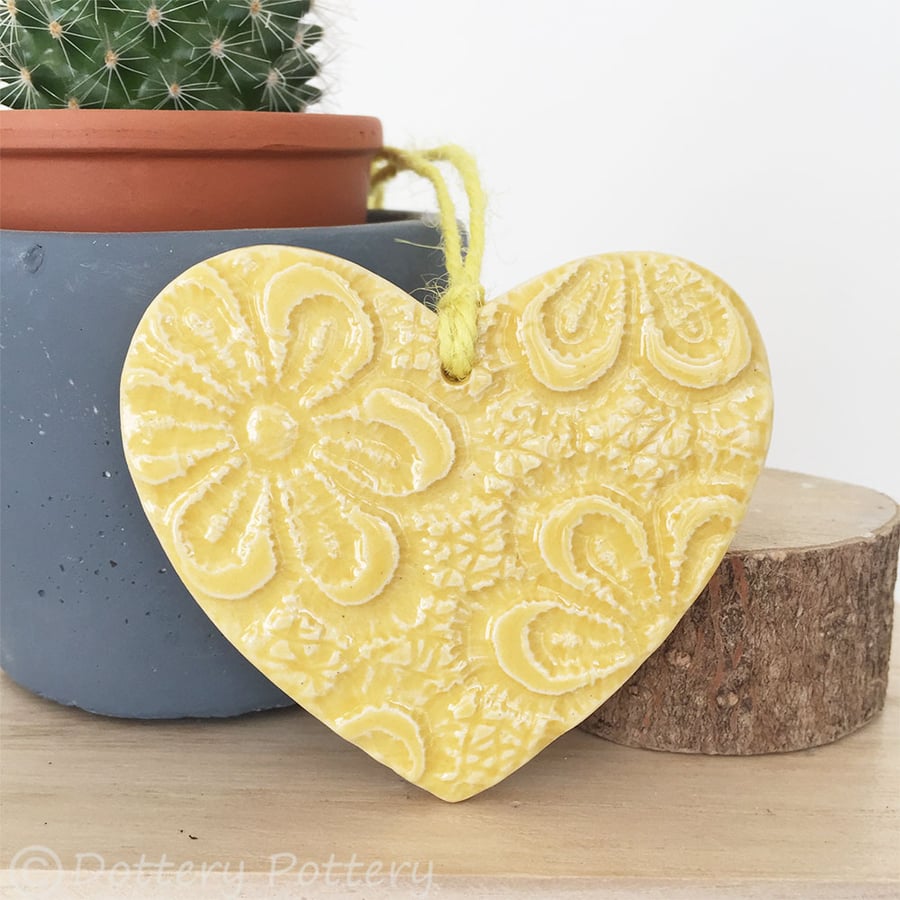 Small Ceramic heart hanging decoration Pottery ... - Folksy