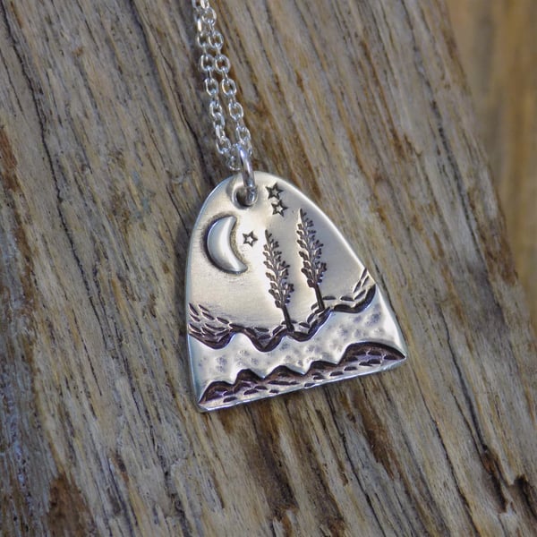 Sterling silver trees and stars landscape scene... - Folksy