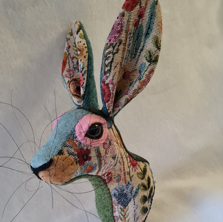 Faux hare head wall mount in Kew Gardens floral... - Folksy