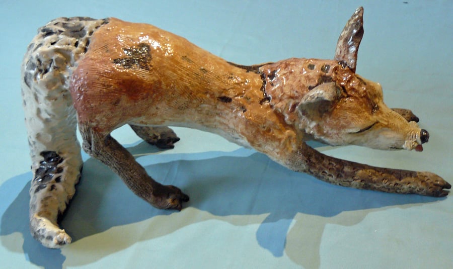 Ceramic Large Stretching Fox - Folksy