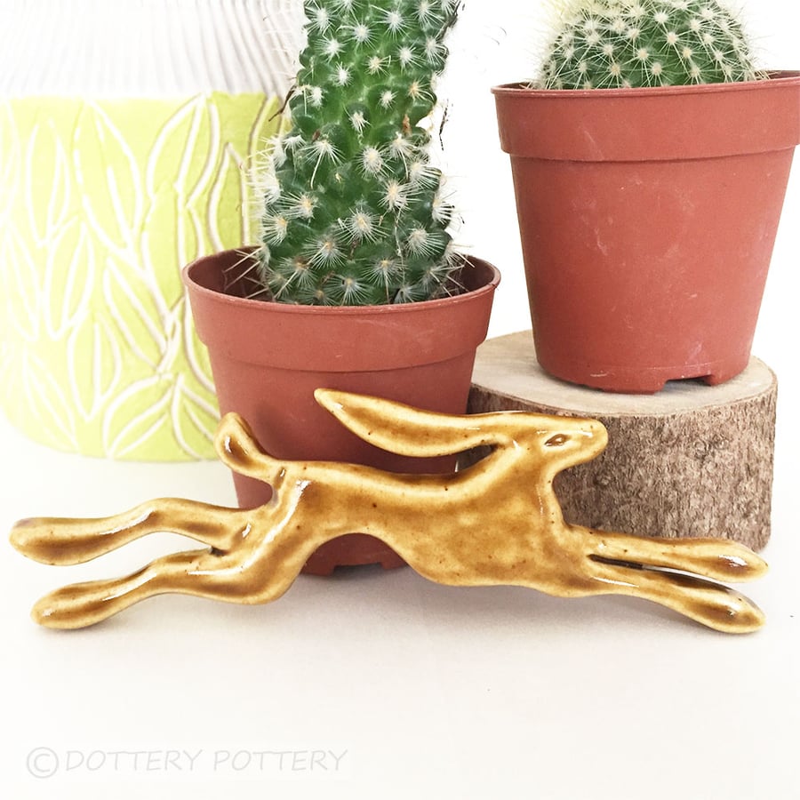 Pottery hare, ceramic hare, leaping hare. mosai... - Folksy