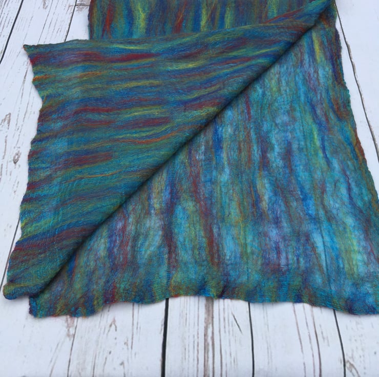Merino wool on silk nuno felted scarf, rainbow ... - Folksy