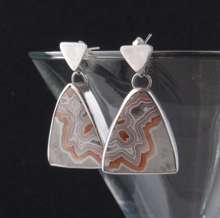 Sterling silver and lace agate drop earrings - Folksy