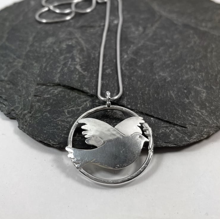 Silver Peace dove pendant and chain - Folksy