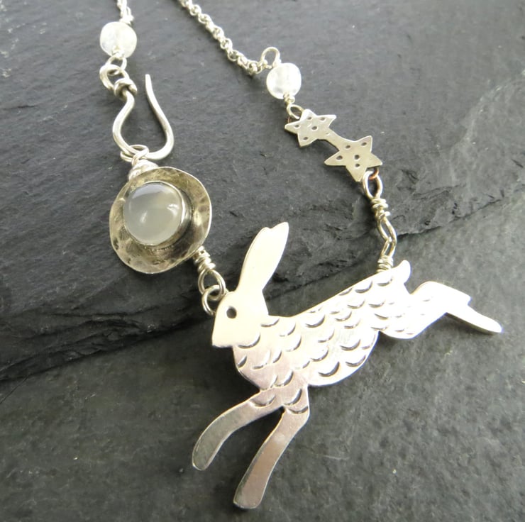 Silver Hare Necklace, Moonstone Hare Pendant, M... - Folksy