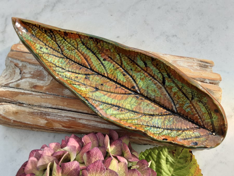 Leaf Incense Stick Holder, Ceramic Trinket Dish... - Folksy