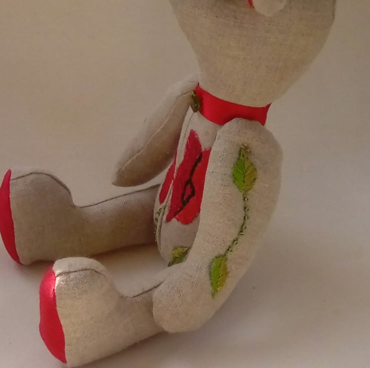 Embroidered Linen Teddy Bear, Embroidered Teddy... - Folksy