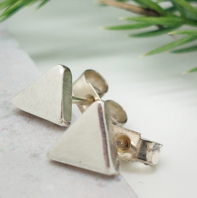Sterling Silver Triangle Stud Earrings - Folksy