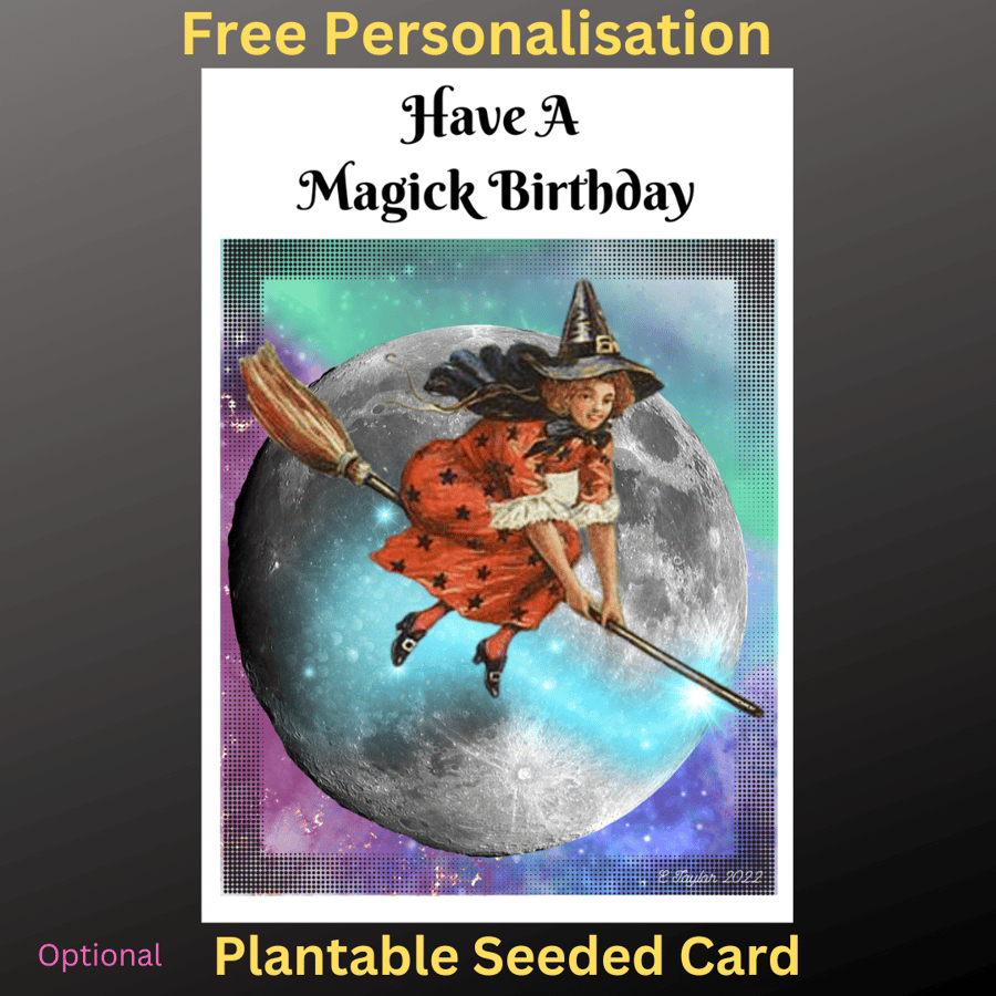 Have A Magick Birthday Card Flying Witch Person... - Folksy