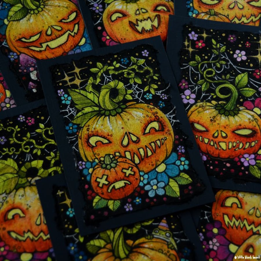 demon pumpkin - original aceo illustration - Folksy