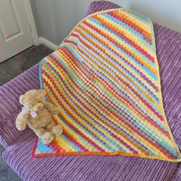 Crochet Rainbow Baby Blanket - Pram, pushchair,... - Folksy