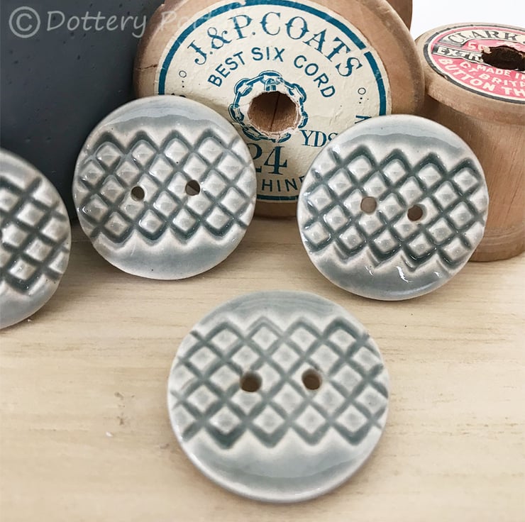 Set of four grey ceramic handmade buttons - Folksy