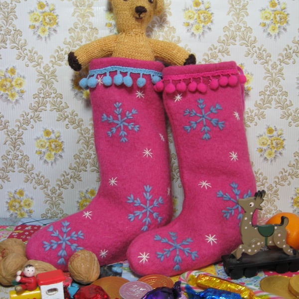 Hand embroidered little raspberry coloured Chri... - Folksy