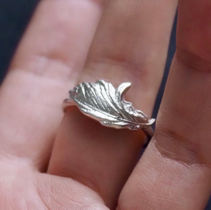 Silver Feather Ring Stacking Ting Unisex Sterli... - Folksy