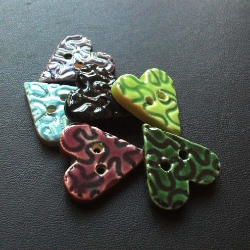 set of 6 ceramic heart buttons - Folksy