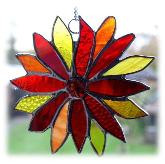Bonfire Flower Stained Glass Suncatcher Handmade - Folksy