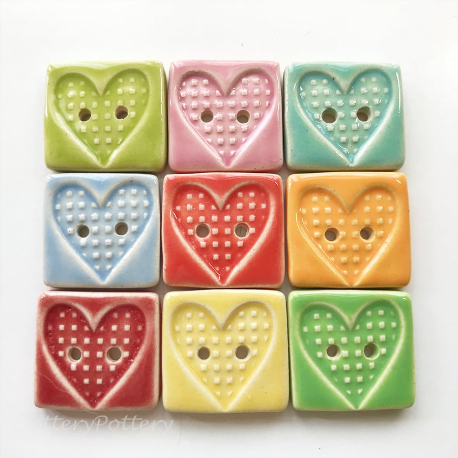 Set of nine handmade ceramic buttons - Folksy