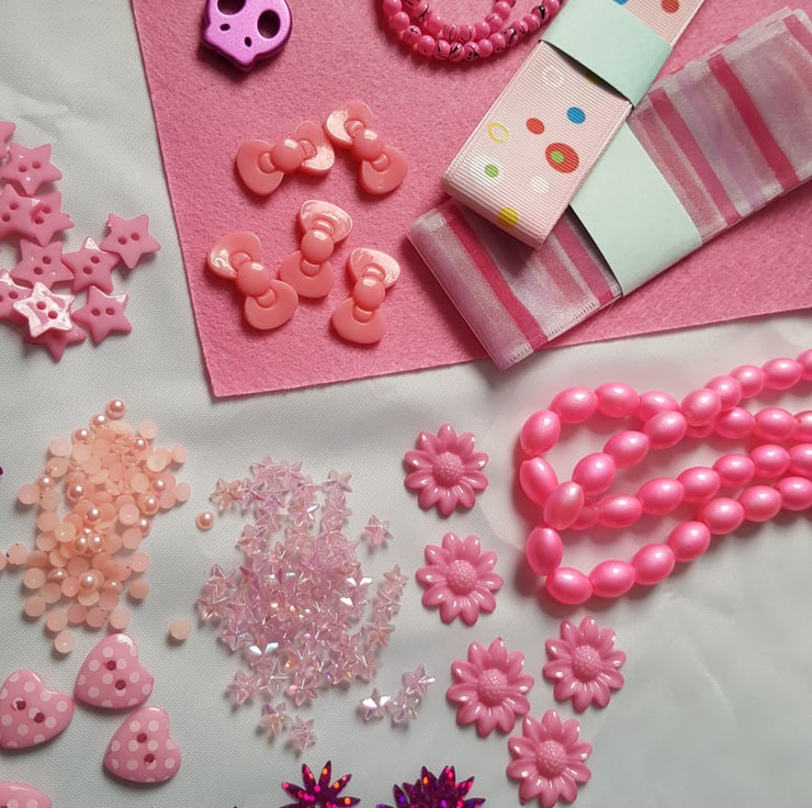Mixed Craft Supplies Bundle Pack - Pink - Folksy