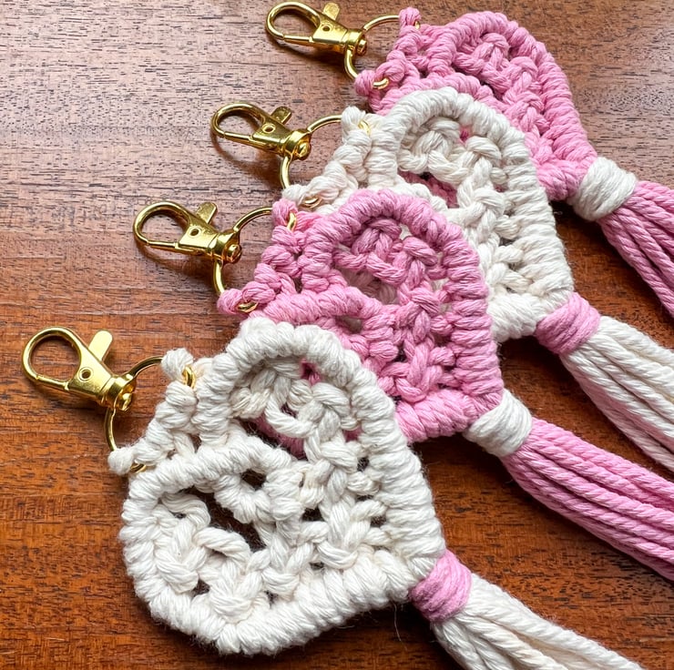 Keyring - Macrame Knotted Heart Keychain Boho K... - Folksy