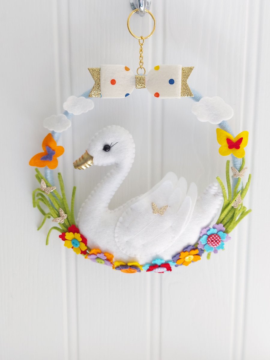 Rainbow swan wall hanging - Folksy