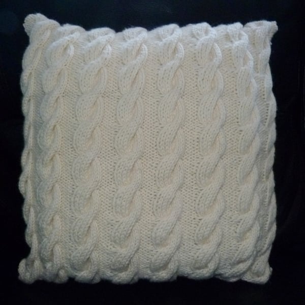 Hand Knit 100% Pure Wool 16" Aran Cushio... - Folksy