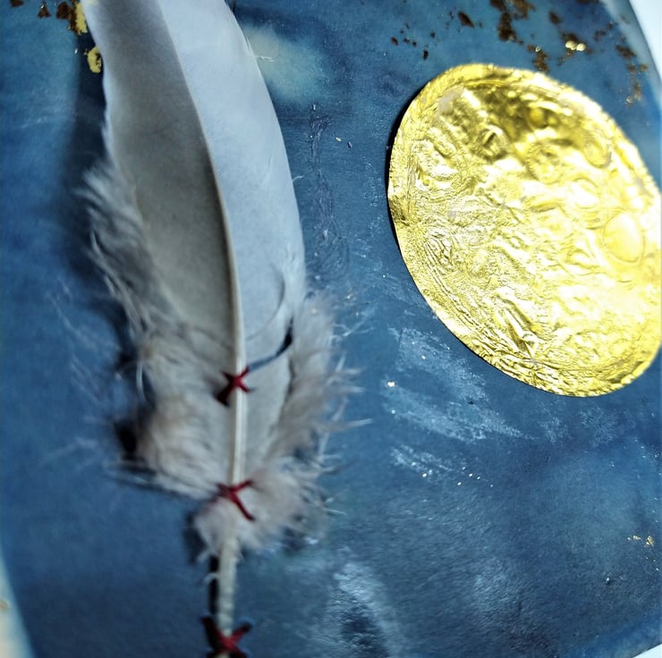 Feather and Gold Wax Collage - Folksy