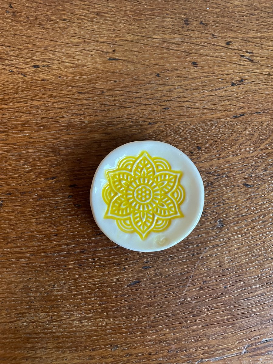 Ring dish with yellow mandala - Folksy