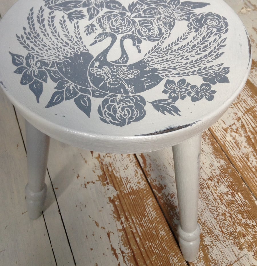 Lino print on chalk painted stool - Folksy