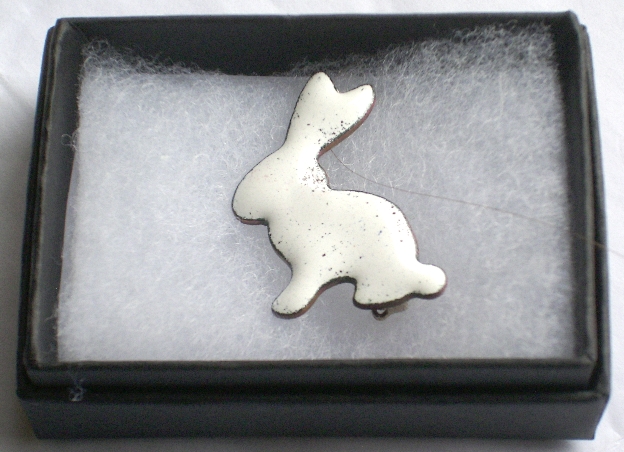 enamel brooch - white rabbit - Folksy