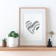 Abstract Heart Print - Black and White illustra... - Folksy
