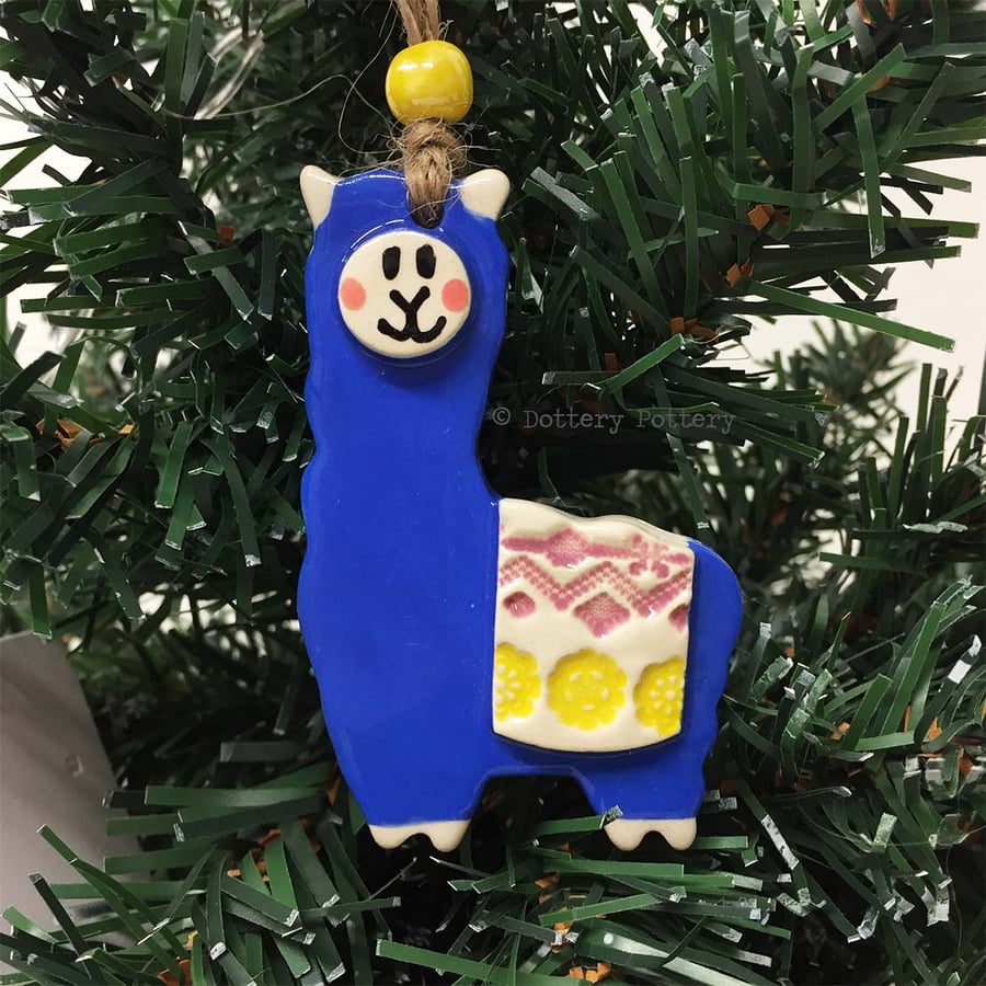 Pottery llama hanging decoration ceramic llama ... - Folksy