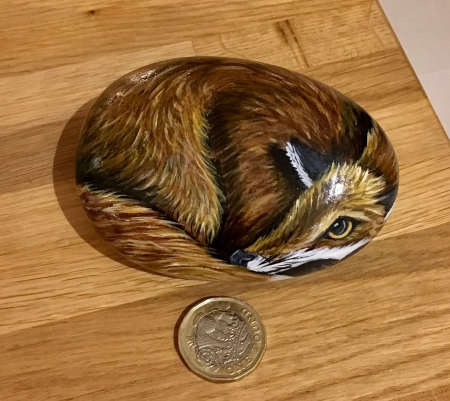 Fox painted pebble garden rock art wildlife por... - Folksy
