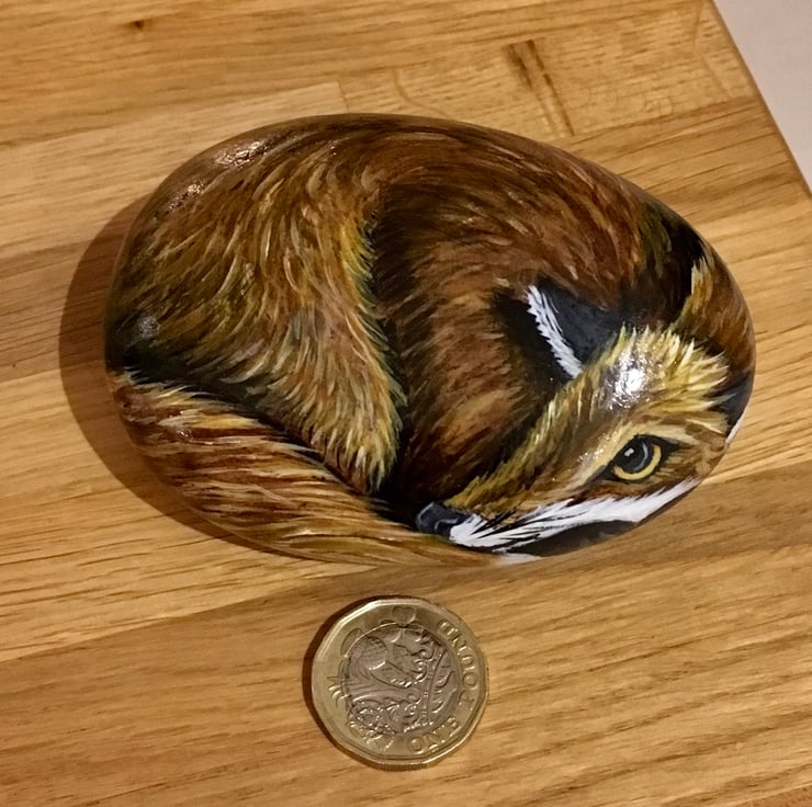 Fox painted pebble garden rock art wildlife por... - Folksy