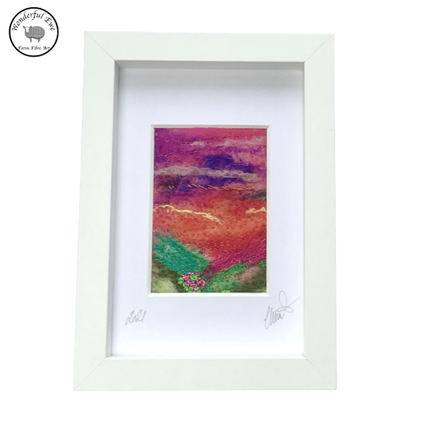 Small landscape sunset wet felt needle felt fib... - Folksy