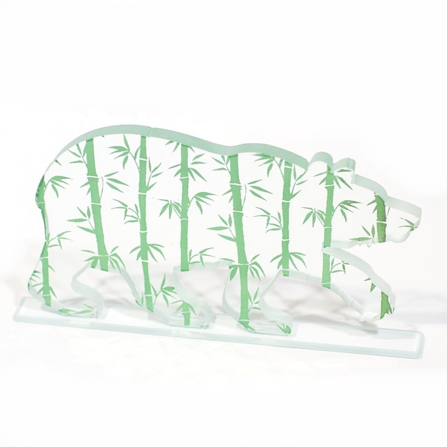 Panda Bear Glass Sculpture with Bamboo Forest A... - Folksy