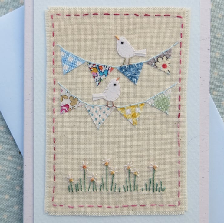 Hand-stitched mini bunting, little white doves,... - Folksy
