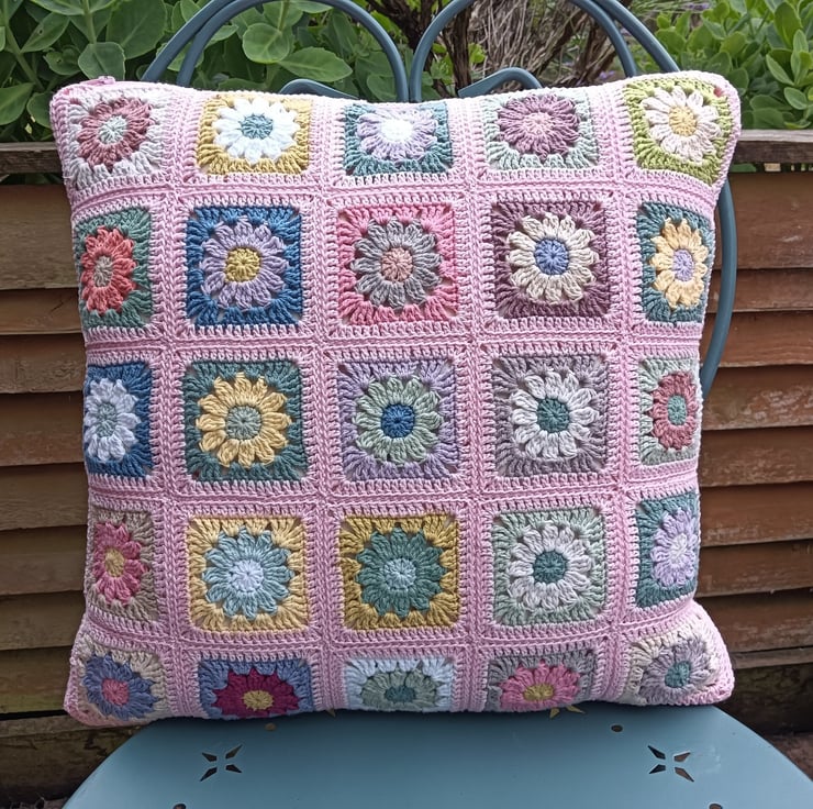 Crochet granny square cushion cover - Folksy