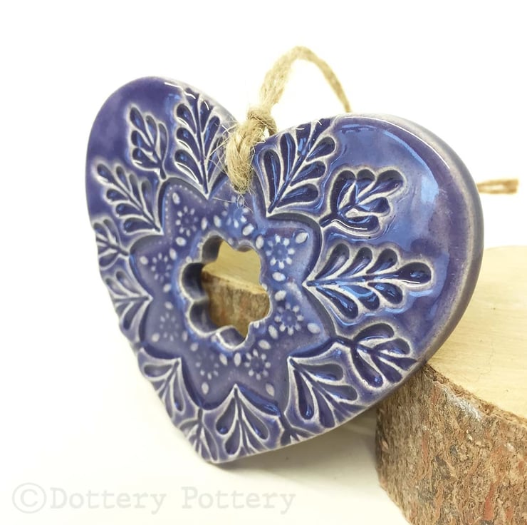 Ceramic heart hanging decoration Pottery Heart ... - Folksy