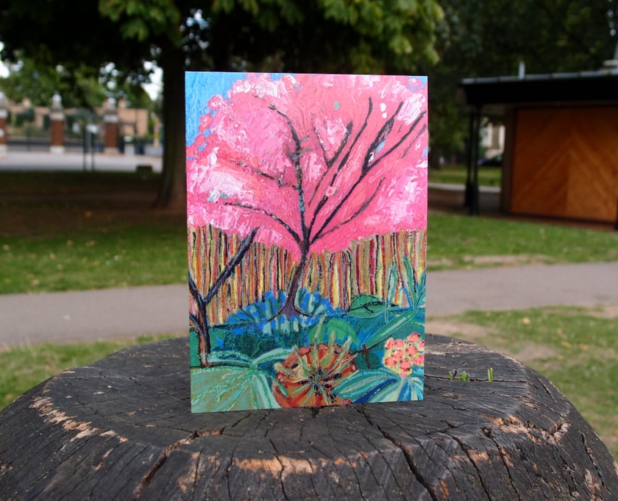 Pink Tree greetings card - Folksy