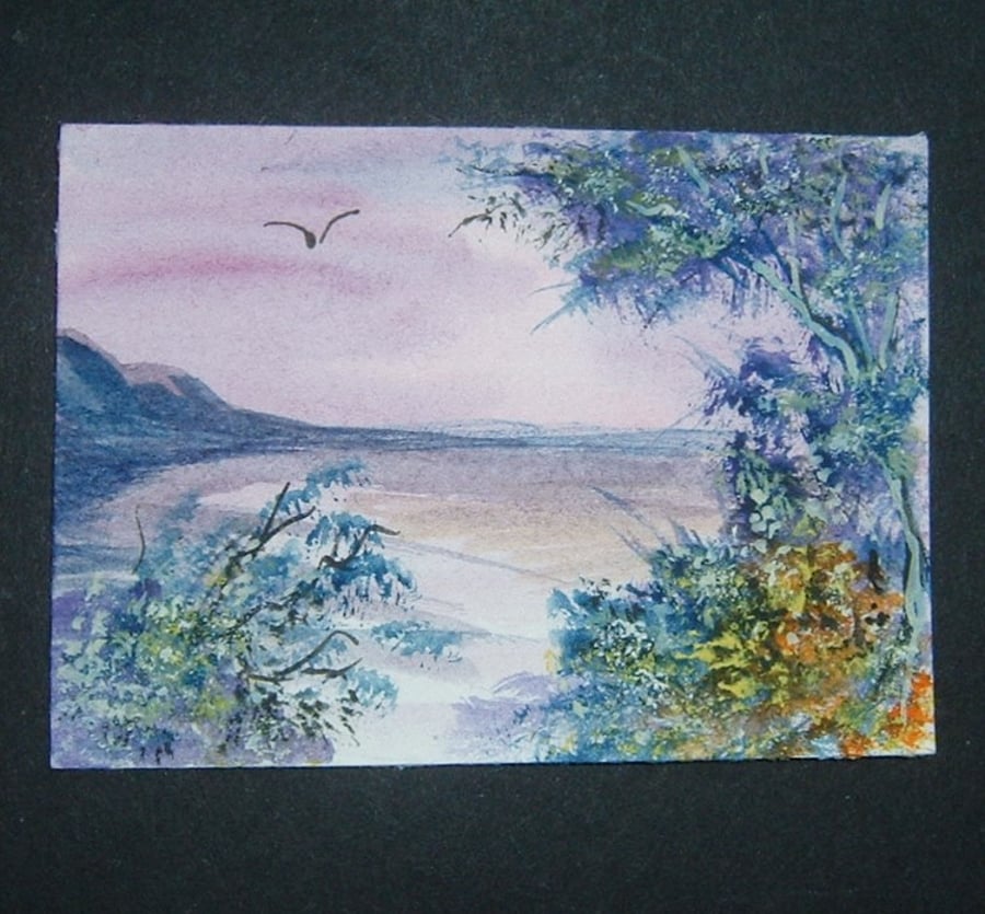 landscape painting purple lake art ref 406 - Folksy