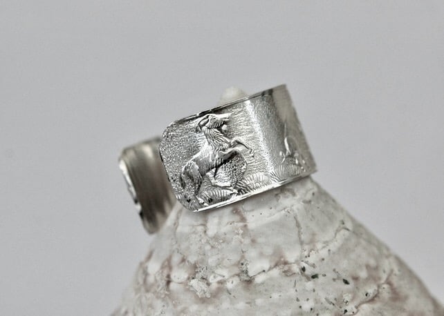 Sterling Silver Farm Animal Open Ring - Dog, Bu... - Folksy