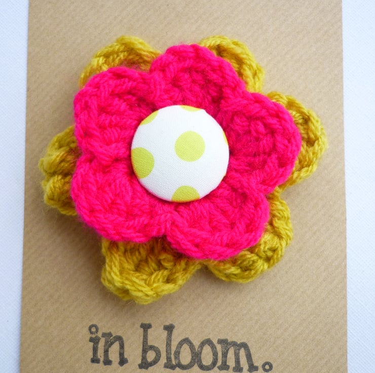 Boho Flower Brooch Handmade Bright PINK AND LIM... - Folksy