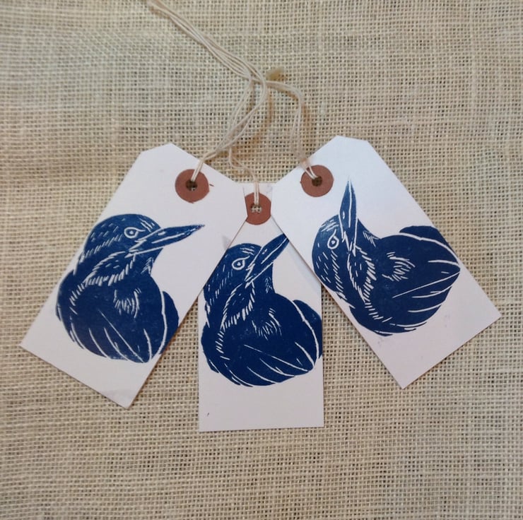 Hand printed bird gift tags - Folksy