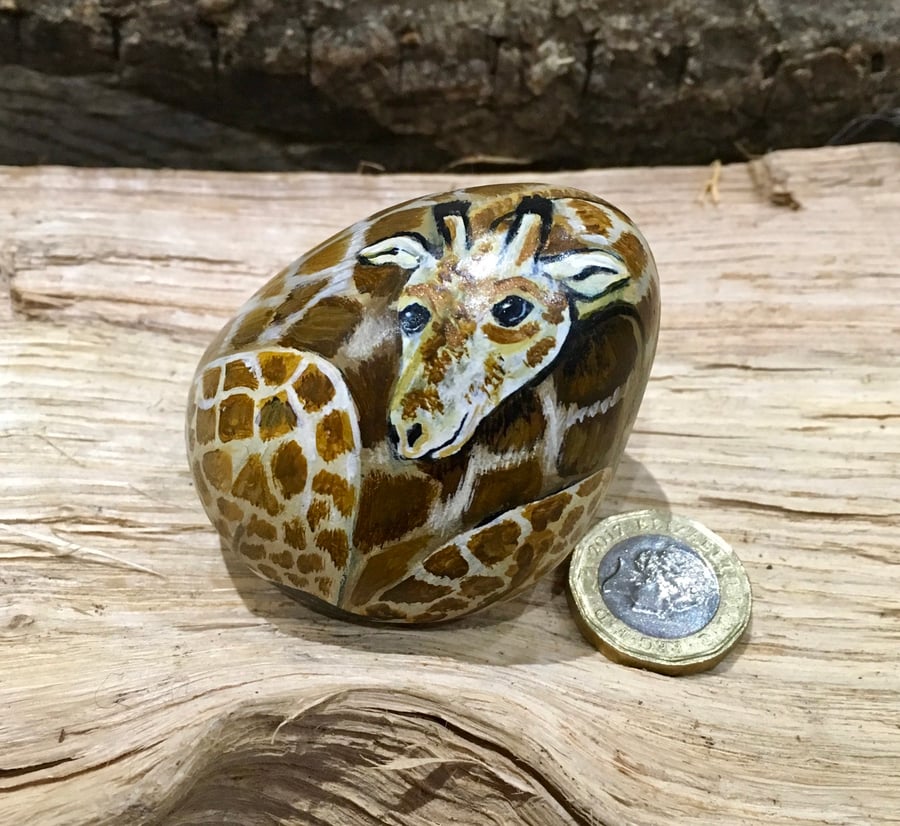 Giraffe painted pebble garden rock art wildlife... - Folksy