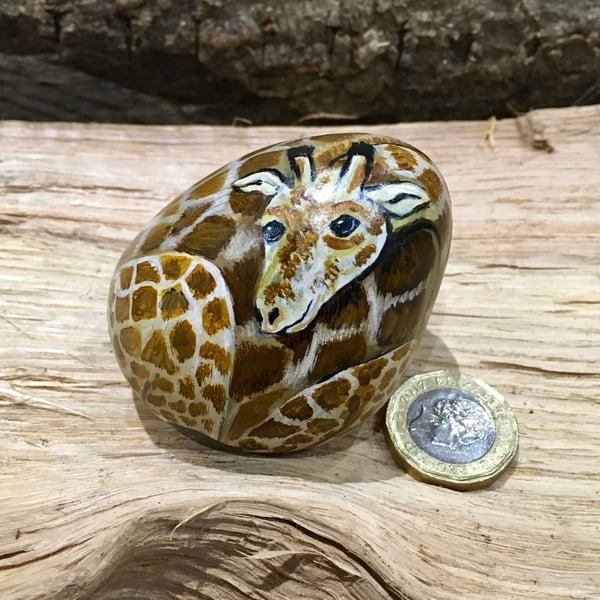 Giraffe painted pebble garden rock art wildlife... - Folksy