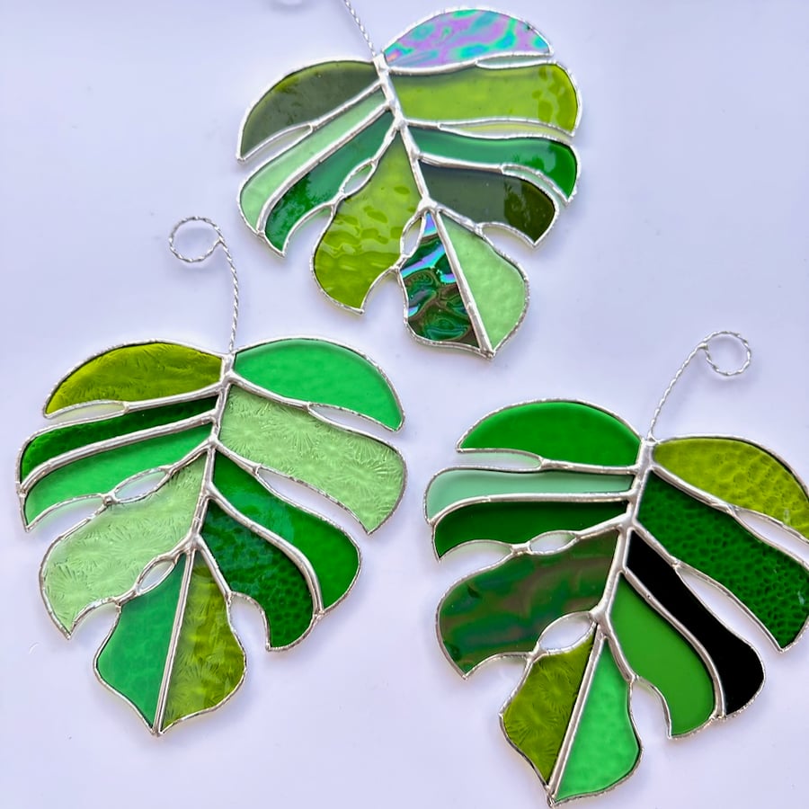 Stained Glass Swiss Cheese Plant Leaf Suncatche... - Folksy