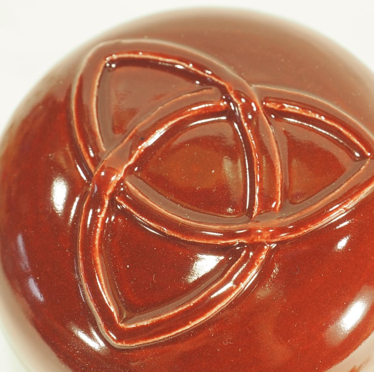 Dark Red lidded pot with Celtic Design - Folksy