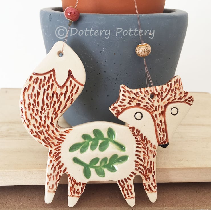 Ceramic folk art fox Pottery Fox primitive art - Folksy
